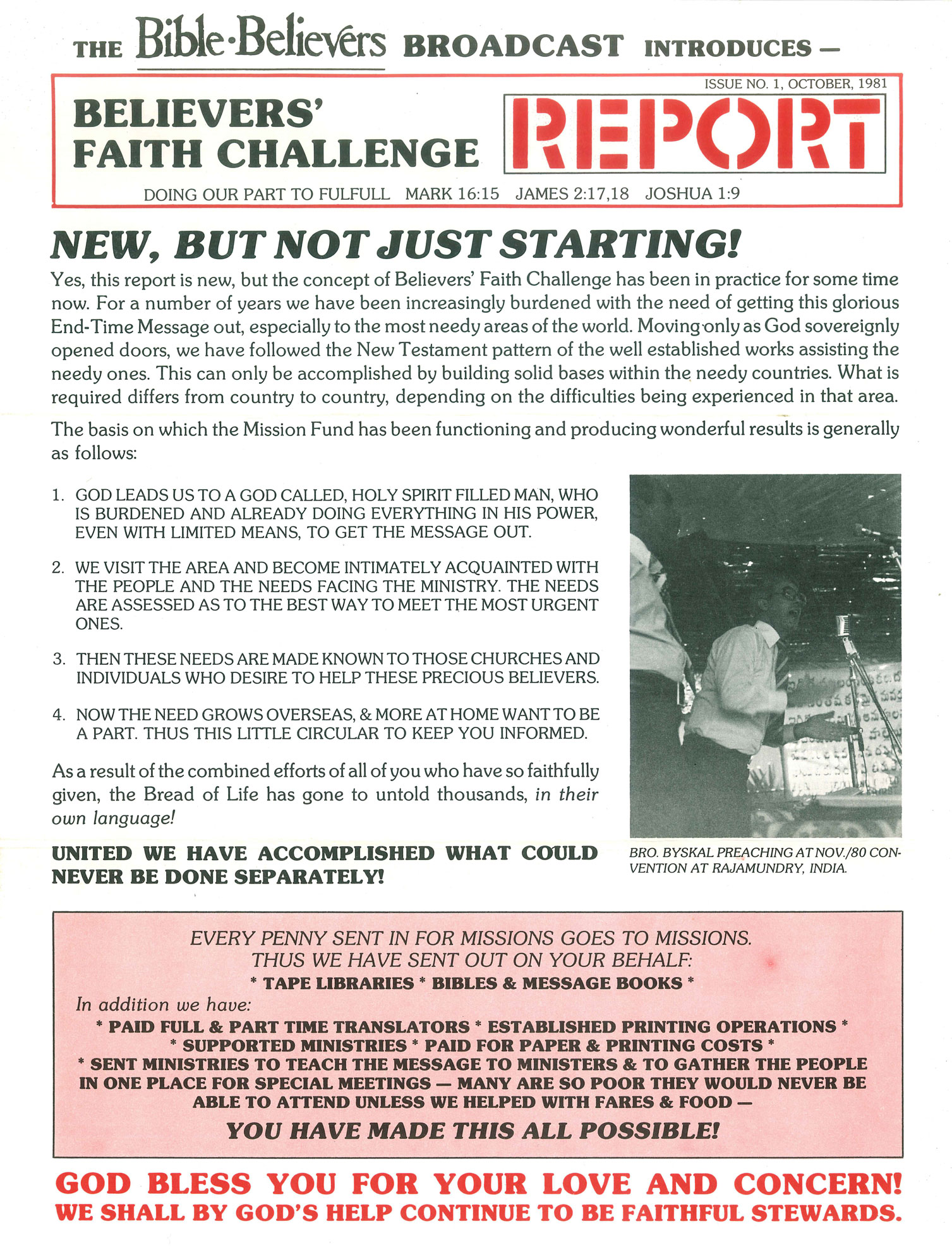 Believers Faith Challenge Report - First Edition Oct 1981 | Cloverdale ...